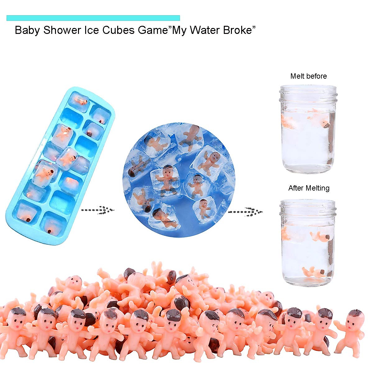 Mini Babies, 200pcs 1Inch Mini Plastic Babies for Baby Shower Ice Cubes Game Tiny Babies Baby Party Favor Supplies Decorations