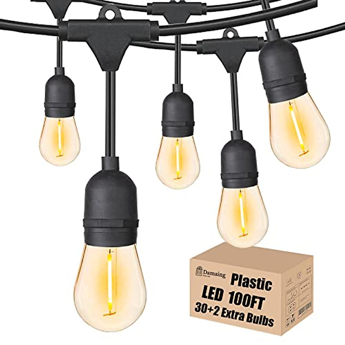 Outdoor String Lights 100FT with Shatterproof Edison Bulbs | Dimmable ...