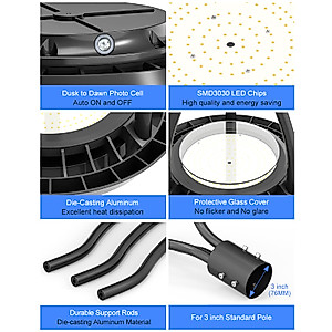 60W LED Post Top Light with Photocell ETL&DLC Listed 8400Lm Adjustable CCT 3000K/4000K/5000K LED Pole Top Light IP65 Waterproof for Outdoor Commercial Pole Light Fixture AC100-277V