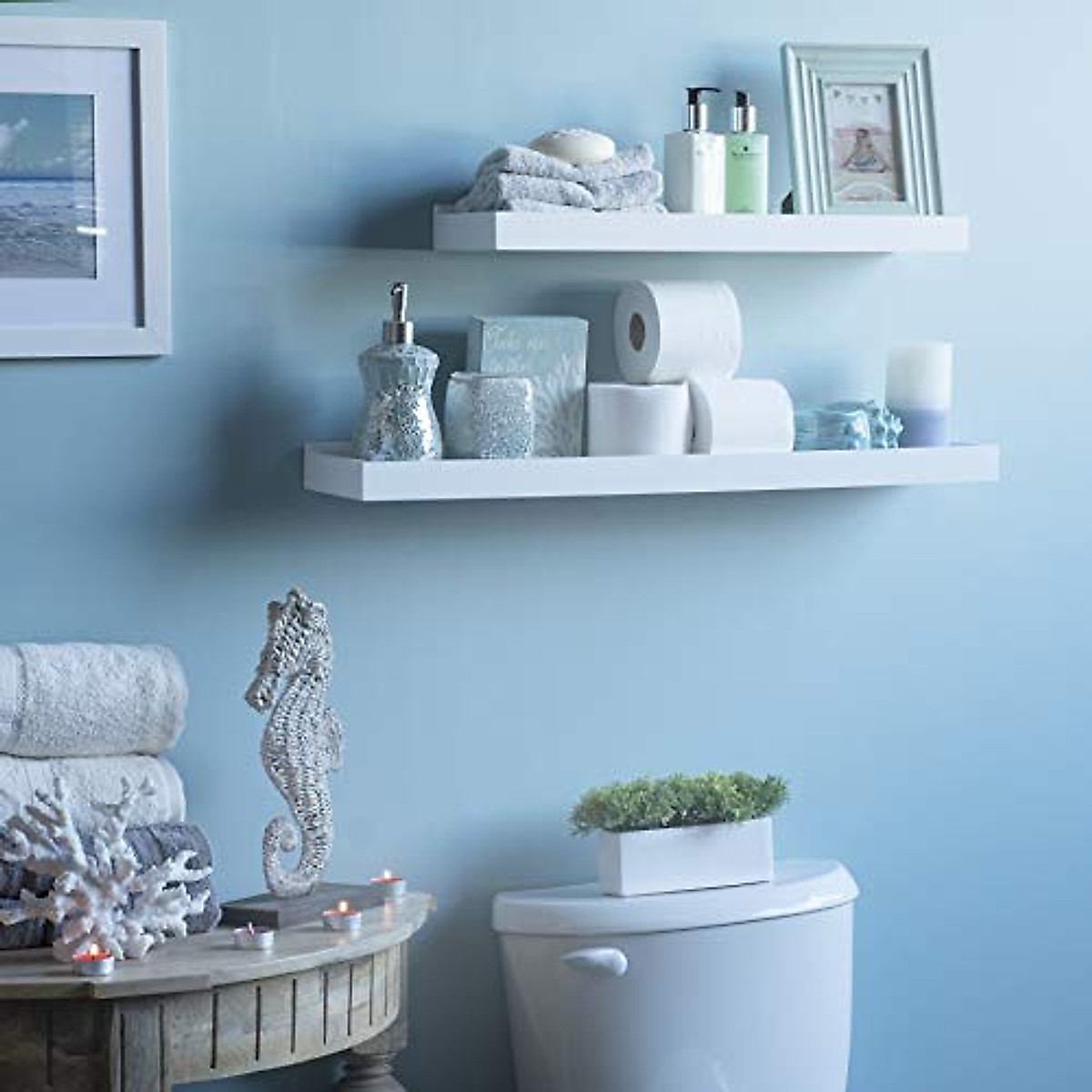 Wallniture Philly Nursery Bookshelf - Floating Book Shelves for Kids Room - 31 Inch Picture Ledge Book Tray Toy Storage Display White Set of 2