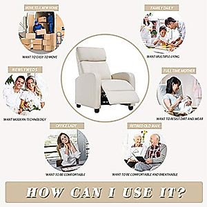 FDW Recliner Chair for Living Room Home Theater Seating Single Reclining Sofa Lounge with Padded Seat Backrest (Beige)