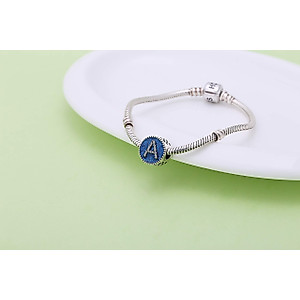 Hoobeads Christmas Letter Charms fits Pandora Bracelet 925 Sterling Silver Blue Enamel Initial A-Z Alphabet Beads (A)