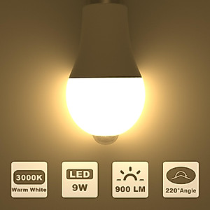 ORALUCE Motion Sensor Light Bulbs Indoor Outdoor 60 watt Equivalent, A19 E26 9W Motion Activated LED Bulb 3000K Warm White, Motion Sensor Light for Garage, Closet, Porch, Stairs, 2 Pack