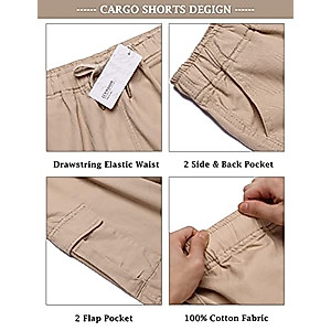 COOFANDY Men's Cargo Shorts Elastic Waist Relaxed Fit Cotton Casual Outdoor Lightweight Work Shorts with Multi Pockets