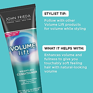 John Frieda Volume Lift Weightless Conditioner, Volumizing Conditioner with Air-Silk Technology for Fine or Flat Hair, Adds Natural Fullness, Safe for Color-Treated Hair, 8.45 Oz, Pack of 2
