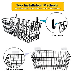 3 Set [Extra Large]Hanging Wall Baskets,Wire Basket For Storage Pantry, Farmhouse Food Storage Kitchen Pantry Laundry Closet Garage RV,Black