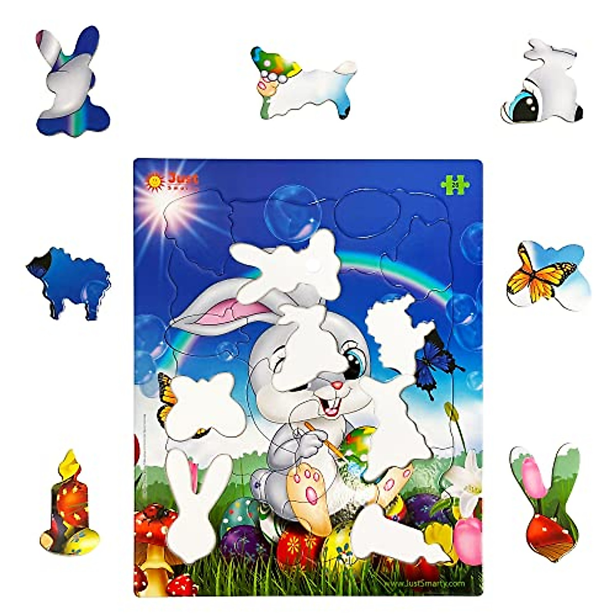 Just Smarty Jigsaw Puzzle Easter Bunny 26 Pieces for Kids Ages 3, 4, 5, 6 Year Old with Fun Shapes and Tray. Easter Gifts & Preschool Learning for Ages 3-6