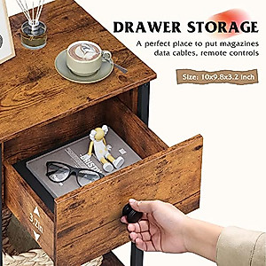 WLIVE Nightstands Set of 2, Bedside Tables with Adjustable Wooden Drawer, 2-Tier Night Stands for Couch, Bed, Sofa, End Table Side Table for Bedroom, Living Room, Rustic Brown