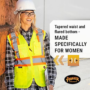 Pioneer Safety Vest for Women with Pockets - Hi-Vis Reflective Tape - for Construction - Yellow/Green