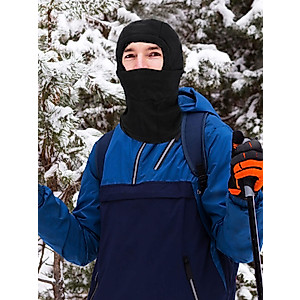 Winter Balaclava Hat Fleece Full Face Covering Scarf with Drawstring (Grey, Black, 2)