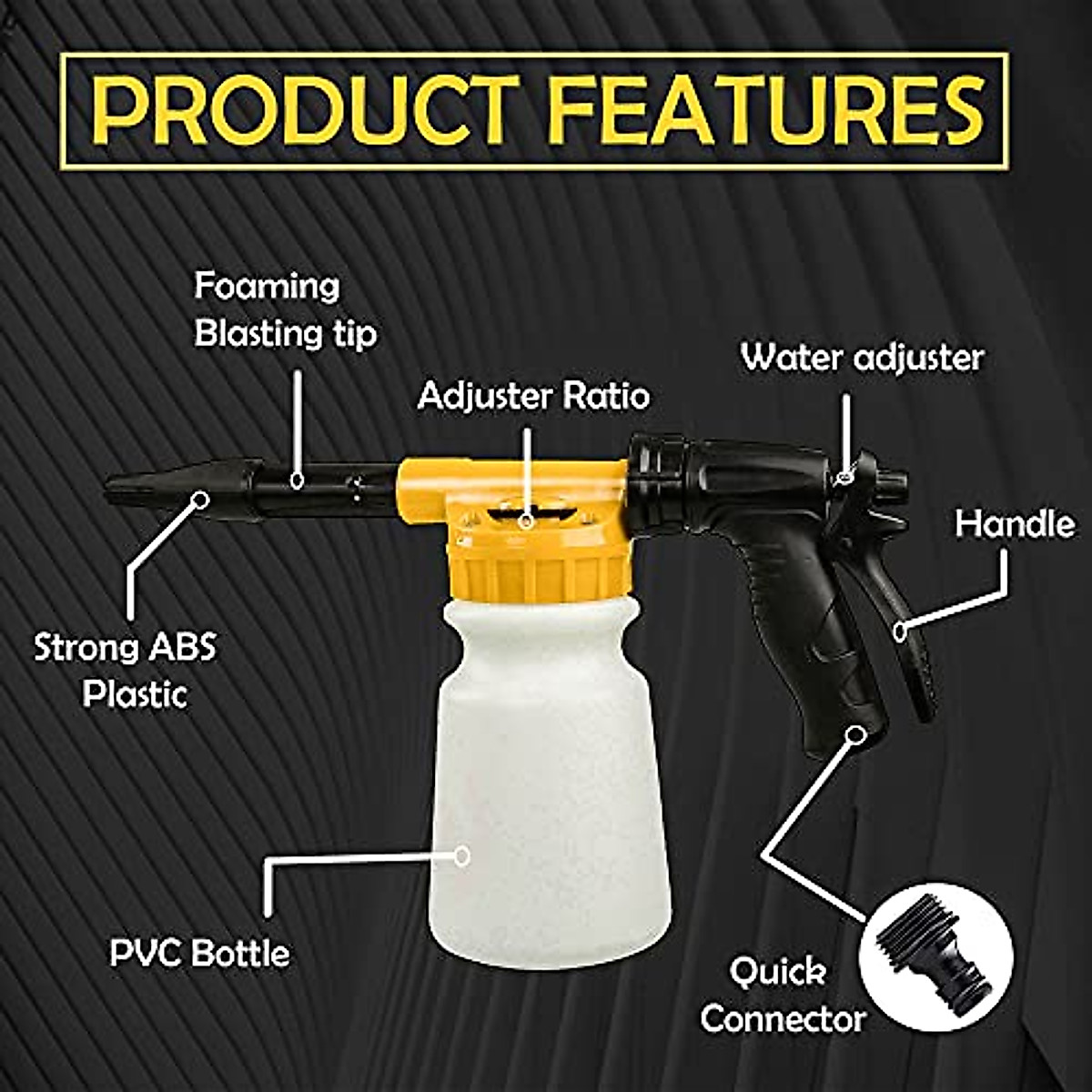 YunGuoGuo Foam Cannon for Garden Hose，Adjustment Ratio Dial Foam Gun,Car Wash Soap Spray Foamer Yellow
