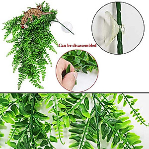 kathson Bearded Dragon Hammock Reptile Plant Hanging Terrarium Boston Plant Jungle Climber Vines Flexible Leaves Lizards Habitat Decor Accessories Coconut Hide for Chameleon Gecko Snakes 5PCS
