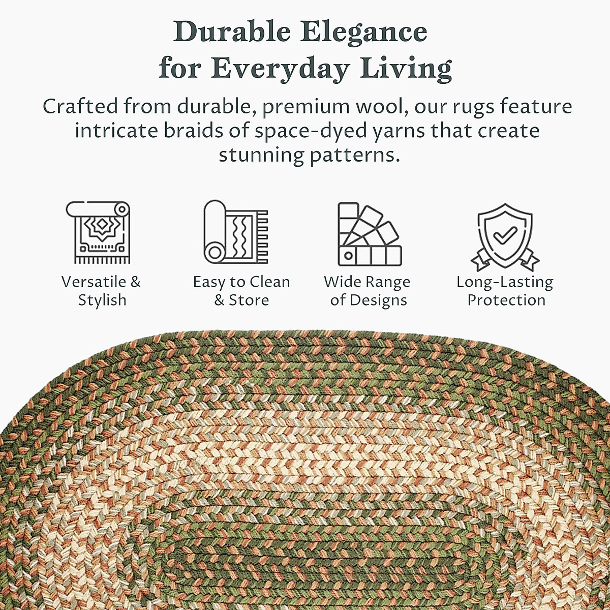Rhody Rug Easy Living EL63 Herb Garden 2' x 3' Oval - Braided Area Rug, Home Decor, Floor Mat or Bedroom Rug - Easy Care, Ideal for High Traffic Areas in Hallway and Living Room - Made in USA
