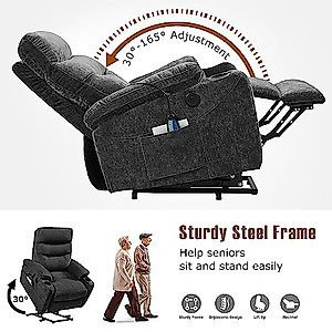 HLTIHOME Electric Power Lift Recliner Chair Sofa with Massage and Heat,3 Positions,2 Side Pockets and Cup Holders,USB Ports, High-end Quality Fabric for Home Living Room Bedroom (Grey)