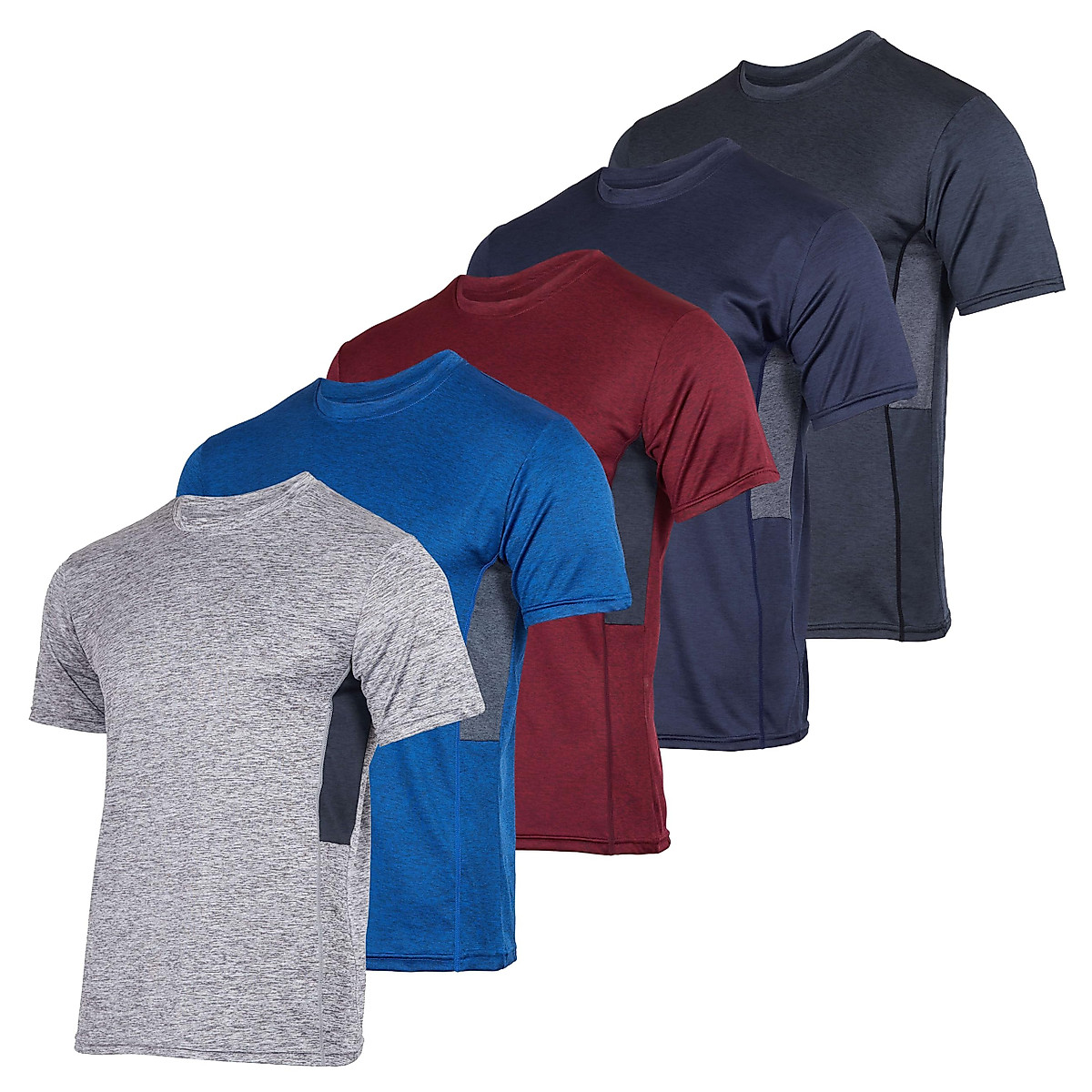 Real Essentials 5 Pack: Boys Girls Active Athletic Quick Dry Dri Fit Short Sleeve T-Shirts Crew Neck Tops Teen Gym Undershirts Tees Youth Basketball Moisture Wicking Tshirt-Set 5,Medium (8-10)