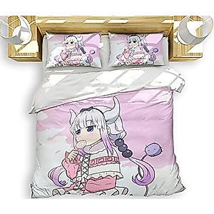 AKARDO Kobayashi Dragon Bonne Duvet Covers Anime Kanna Tohru Soft Microfiber Washed Duvet Cover Set 3 Pieces with Zipper Closure,Beding Set (01,Twin (68"x86"))