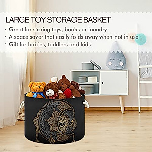 ALAZA Boho Chic Golden Crescent Moon & Sun Mandala Storage Basket Gift Baskets Large Collapsible Laundry Hamper with Handle, 20x20x14 in