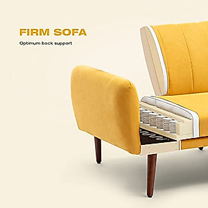 Vicluke Convertible Futon Sofa Bed, Modern Linen Split-Back Folding Sleeper Sofa Couches with Adjustable Backrest, Armrest, Wooden Frame & Leg for Living Room,Apartment,Christmas Decor(Yellow)