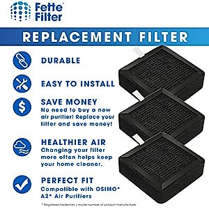 Fette Filter - Air Purifier True HEPA Replacement Filter Compatible with OSIMO A2 Air Purifier, High-Efficiency Activated Carbon Filter - Pack of 3