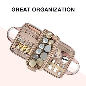 BAGSMART Toiletry Bag for Women, Large Toiletry Bag Water-resistant Makeup Cosmetic Organizer Bag Door Room Essentials for Accessories, Shampoo, Full Sized Container, Toiletries (Medium, Pink)