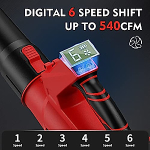 Dragro Cordless Leaf Blower, 540CFM 21V Electric Battery Powered Leaf Blower with 5.2Ah Battery, Portable Small Handheld Leaf Blowers with 6 Speed for Lawn Care, Snow Blowing-Digital Display
