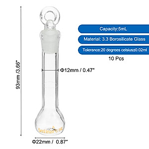 PATIKIL 5ml Volumetric Flask, 10Pcs 3.3 Borosilicate Glass Graduated Volumetric Measuring Flask with Glass Stopper Tolerance 0.22ml for Lab Experiment, Clear