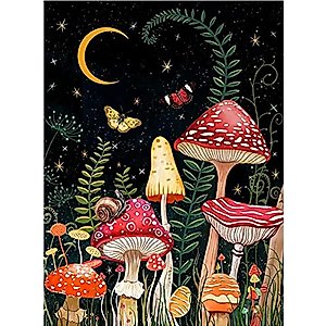 Diamond Painting Kits for Adults, 5D DIY Full Drill Round Art Gems Mushroom Forest Diamond Art Perfect for Home Wall Deco Diamond Dotz 12x16inch
