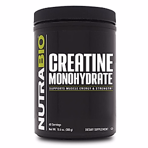 NutraBio Creatine Monohydrate - Pure Grade - Supports Muscle Energy and Strength - (300 Grams) - Unflavored, HPLC Tested (300g)