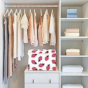 CaTaKu Graphic Red Strawberry Storage Bins with Lids and Handles, Fabric Large Storage Container Cube Basket with Lid Decorative Storage Boxes for Organizing Clothes