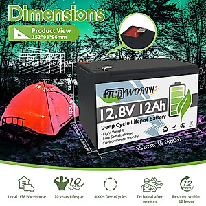 Vinnotech Lithium Battery 12V 6Ah LiFePO4 Batteries with 10A BMS, Deep Cycle Rechargeable Lithium Iron Phosphate Battery, for Alarm System, Backup UPS