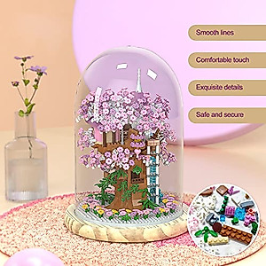 Insgen Cherry Blossom Bonsai Tree House Building Set for Adults, 1382 Pcs Micro-Particle Ideas Sakura Tree, Complete with String Lights, Dust Cover, and Wooden Base(Not Compatible with Lego Set)
