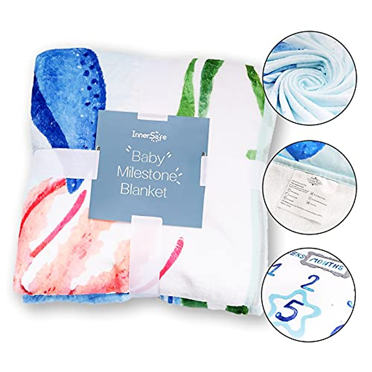 InnerSafe Baby Milestone Blanket| Original Design Baby Monthly Milestone Blanket Boy Girl|Baby Photography Props Blanket| 60'x40' Ocean World (Vacuum-Packed)