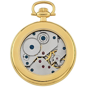 Gotham Classic Series Gold Plated Stainless Steel Open Face 17 Jewel Mechanical Hand Wind Pocket Watch # GWC14112G