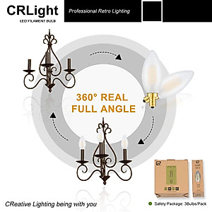 CRLight 6W Dimmable LED Candelabra Bulb 3200K Soft White, 60W Equivalent 600LM, E12 Base LED Filament Light Bulbs, Antique Edison B11 Candle Frosted Glass Chandelier Bulbs, Pack of 8