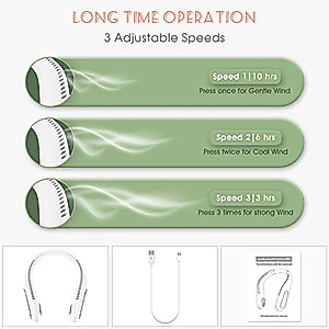 MATEPROX Portable Neck Fan, 4000mAh Battery Operated Bladeless Cooling Fan, 2023 New Wearable Personal Hands Free Fans with 360° Twist 3 Speeds and USB Rechargeable for Indoor, Outdoor, Sports-White