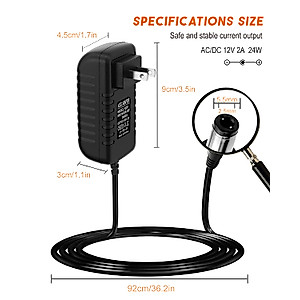 12 Volt 2A Power Adapter Supply12Volt 2000mA Universal AC Adapter AC 100-240V to DC 12V Power Supply Transformer Charger 2.5mm X 5.5mm Wall Plug for DC12V CCTV Camera LED Strip Light
