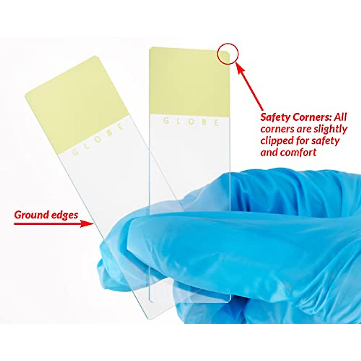Globe Scientific 1324Y Glass Microscope Slide, 25 x 75mm Size, Ground Edges with Safety Corners, Yellow Frosted (1,440 slides)