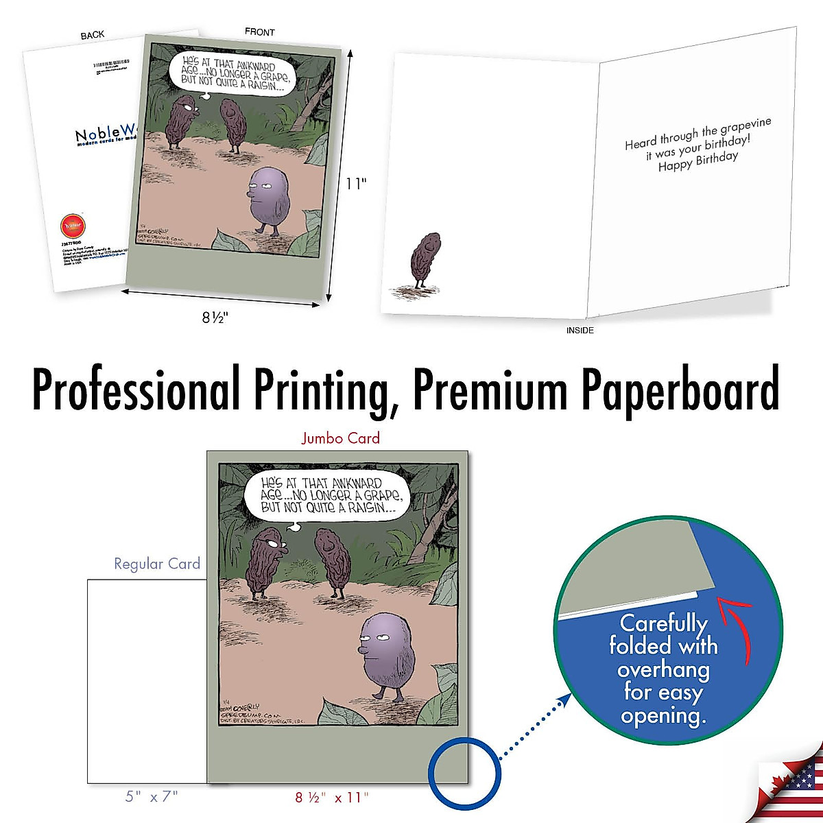 NobleWorks - 1 Big Funny Birthday Card Cartoon (8.5 x 11 Inch) - Jumbo Comic Humor, Group Greeting Card with Envelope - Almost a Raisin J2677BDG