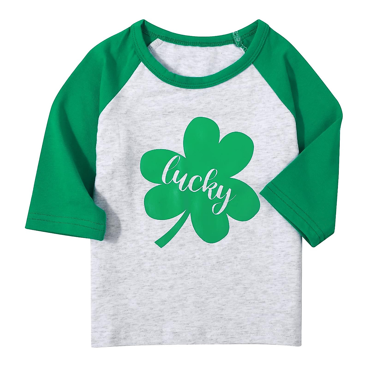Baby St. Patricks Day Shirt Lucky Clover 3/4 Raglan Sleeve T-Shirt Toddler Kids Baseball Cotton Tee Tops Green