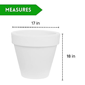 Elly Décor 18-inch Tall Classic Plastic Planter with Drainage Hole, Plant Pot, Lightweight & Durable, Gardening Flower Pot Traditional Plastic Pot 18" x 17", White