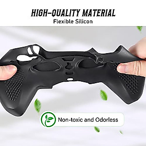 FAMOMI PS5 Controller Skin, Anti-Slip Soft Silicone Protective Cover Case for Playstation 5 Dualsense Controller Grip Accessories, 2 Pack with 8 x Thumb Grip Caps (Black&White)
