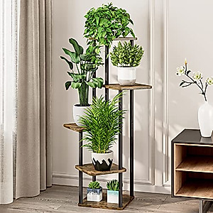 AZERPIAN Plant Stand 5 Tier Indoor Metal Flower Shelf for Multiple Plants Corner Tall Flower Holders for Patio Garden Living Room Balcony Bedroom, Black (5 Tier-Black)