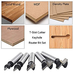 Saipe 5pcs T-Slot Cutter Router Bit 1/4 Inch Shank Keyhole Router Bit Set with 1/4 & 5/16 & 3/8 & 1/2 & 9/16 Inch Blade Diameter for Wood Hex Bolt T-Track Slotting Wood Milling Cutter