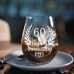 DYJYBMY Happy 60th Anniversary Funny Wine Glass 60th Anniversary Birthday Gifts Ideas for Women Mom Dad Husband Wife 60th Birthday Party Wedding Anniversary Party Favorite Couples Gift