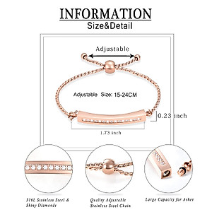 Hearbeingt Memorial Ashes Bracelet,Cremation Jewelry Urn Bracelet for Ashes Adjustable Classic Crystal Keepsake Bangle for Women(Rose Gold)