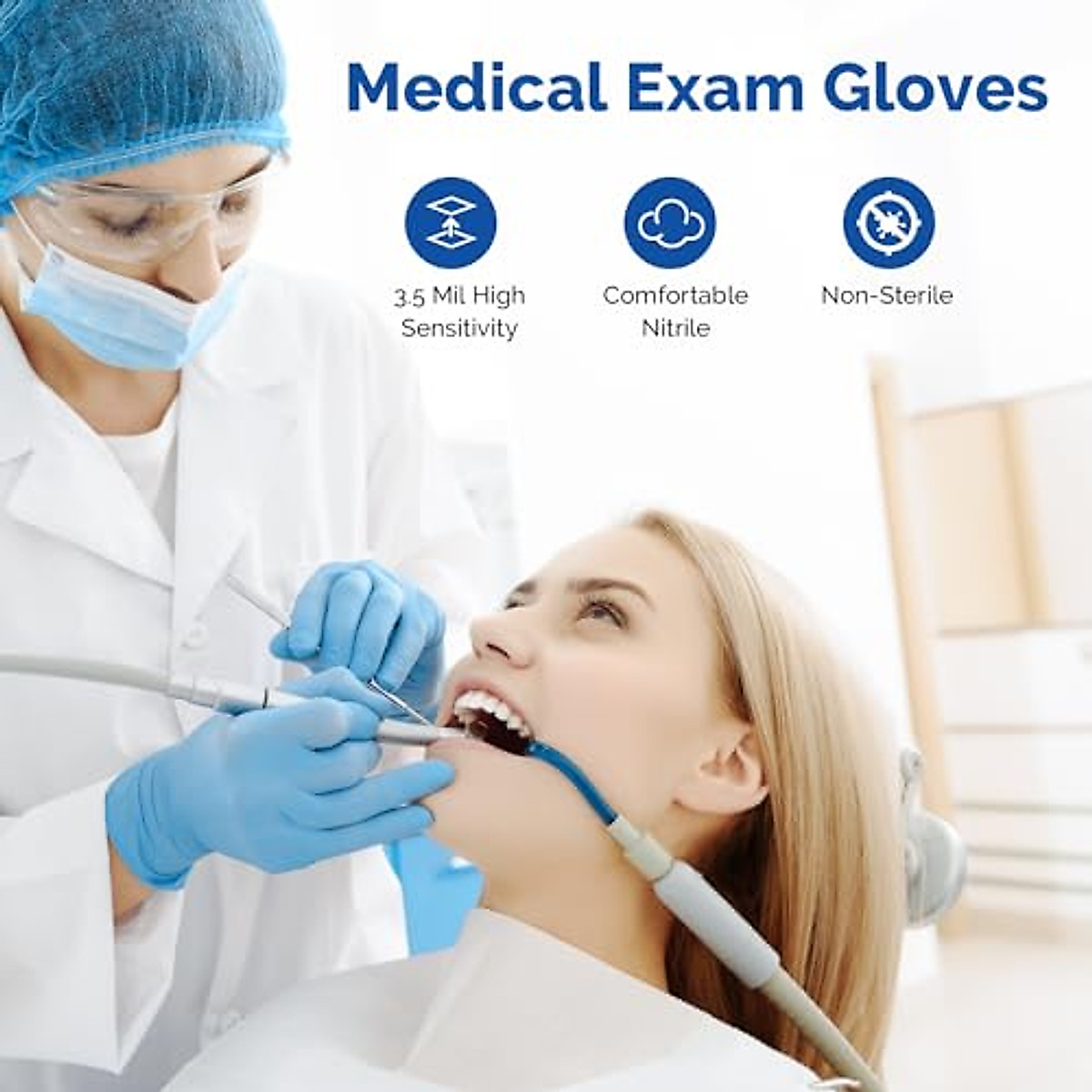 JMU Nitrile Gloves Disposable Latex Free Medium, 200 Count,3.5Mil,Blue