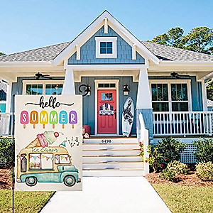 Summer Ice Cream Garden Flag 12x18 Vertical Double Sided Hello Summer Truck Beach Outside Decor Burlap Yard Flag BW148