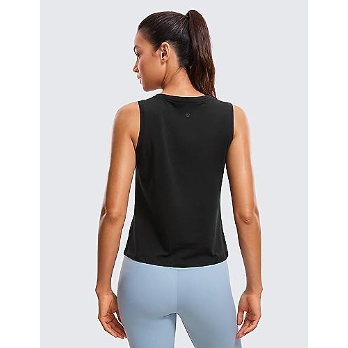 CRZ YOGA Pima Cotton Cropped Tank Tops for Women Workout Crop Tops High Neck Sleeveless Athletic Gym Shirts Black Medium