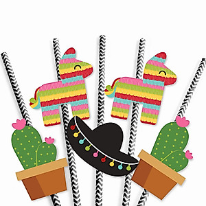 Let's Fiesta - Paper Straw Decor - Mexican Fiesta Party Striped Decorative Straws - Set of 24