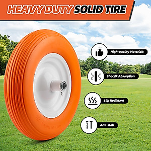 UniversalY Fit, Flat Free Wheelbarrow Tire - Fits all 5/8" OR 3/4" HUB - 5 Year Warranty